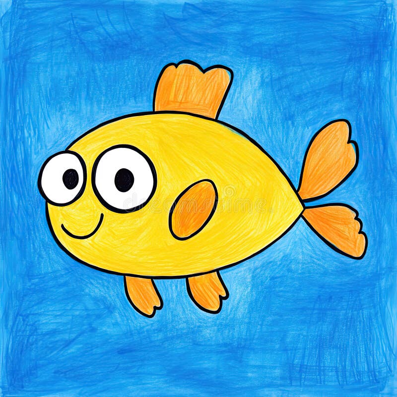 Cute Yellow Fish Drawing for Kid. Stock Illustration - Illustration of ...