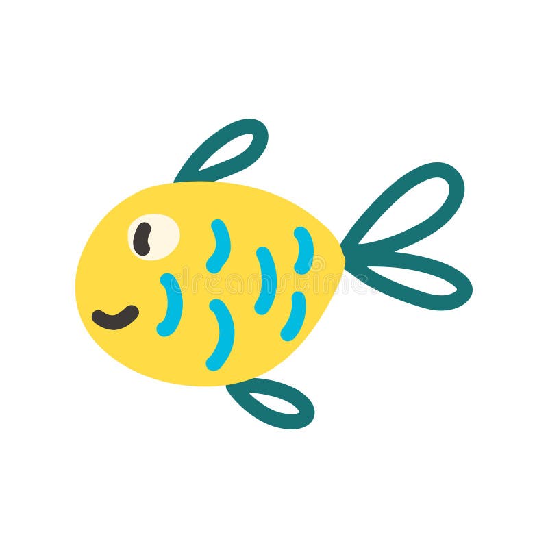 Cute Yellow Fish Isolated on White Background, Hand Drawn Stock Vector ...