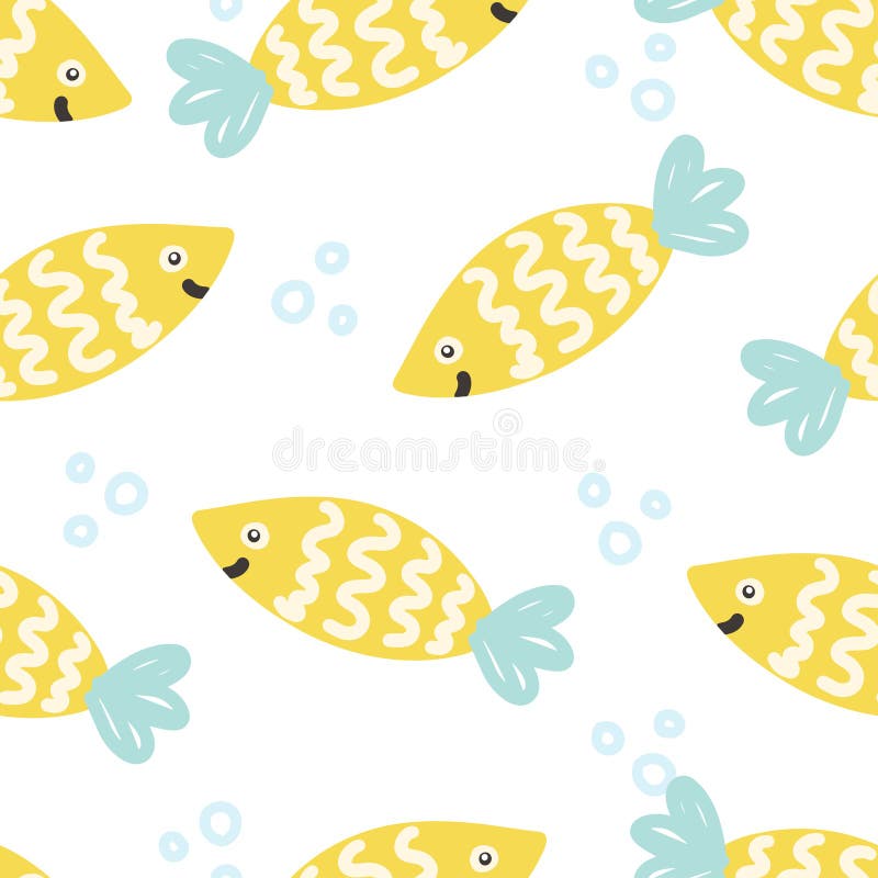 Cute Yellow Fish Pattern for Kids Design Style Stock Illustration ...