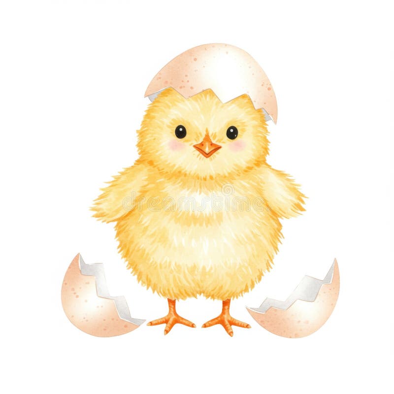 Cute Yellow Fluffy Baby Chick Hatching from Eggshell Stock Image ...