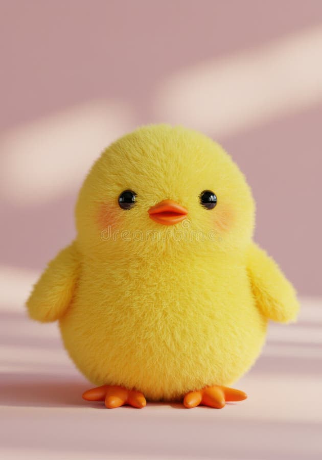 Cute Yellow Fluffy Chick on Pink Background Stock Illustration ...