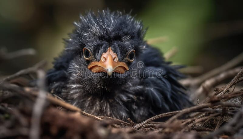 Cute Yellow Hatchling Peeks Out of Animal Nest on Branch Generated by ...