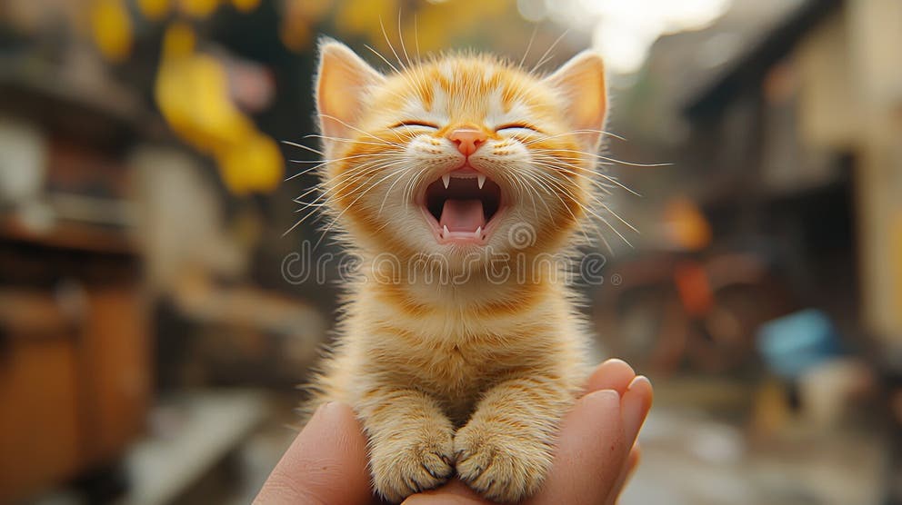 Cute Yellow Kitten Laughing Happily Stock Illustration - Illustration of cats, laughing: 381845576