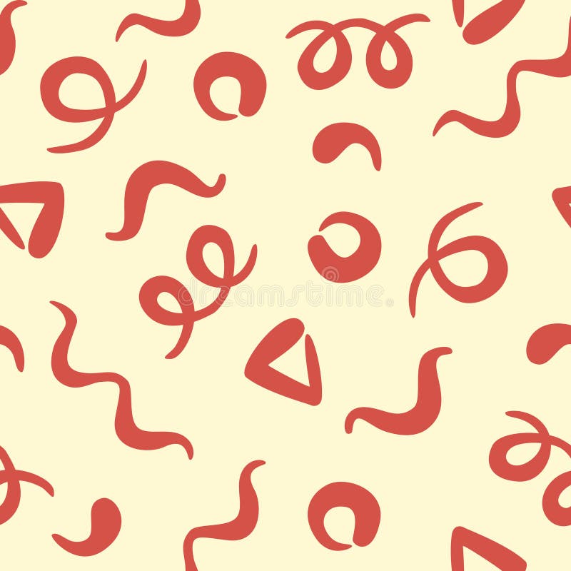 Cute Yellow Red Line Squiggle Doodle Seamless Pattern, Abstract Vector ...