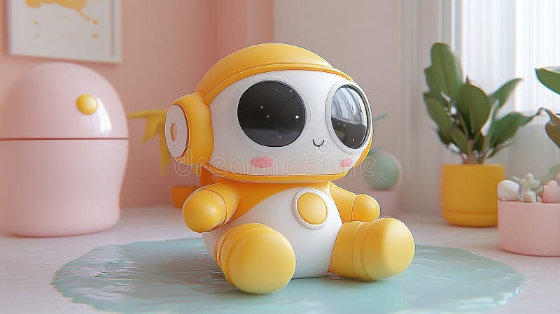 Cute Yellow Robot Toy in a Pastel Room Setting Stock Illustration ...
