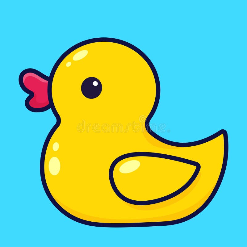 Cute Yellow Rubber Duck in Cartoon Style. Side View. Vector ...