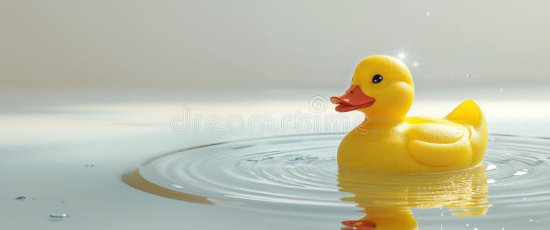 Cute Yellow Rubber Duck Floating on Calm Water. Stock Photo - Image of ...