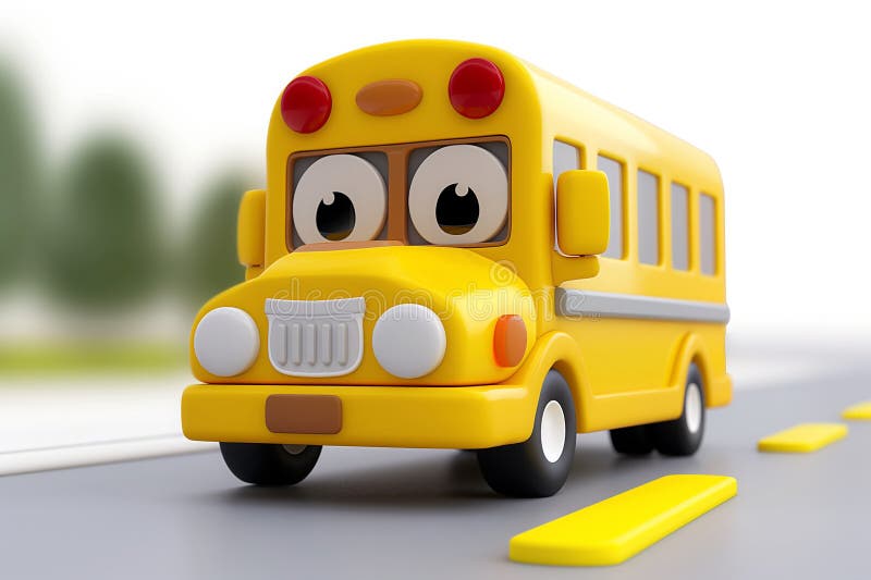 Cute Yellow School Bus on Road Stock Illustration - Illustration of ...