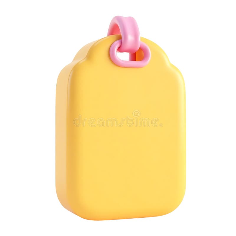 Cute Yellow Tag with Pink Loop 3D Render Isolated on White Stock ...