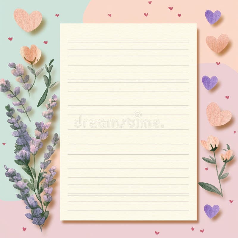 Cute Yellow Writing Template with Floral and Heart Decorations for ...