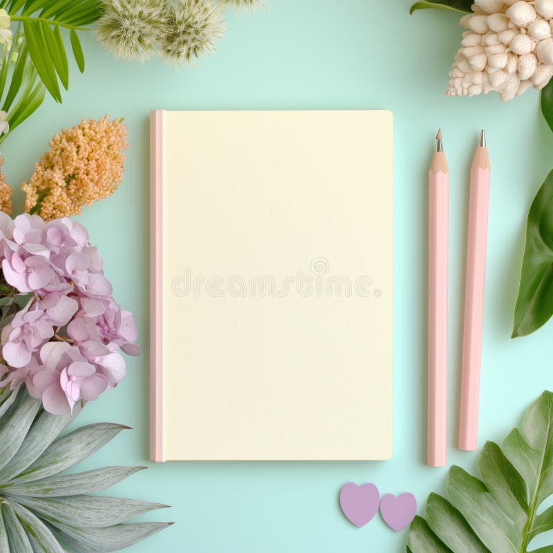 Cute Yellow Writing Template with Pastel Pencils and Floral Decorations ...