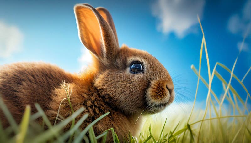 Cute Young Bunny Rabbit in Green Field. Easter and Spring Concept ...