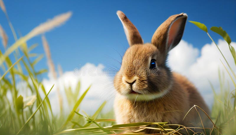Cute Young Bunny Rabbit in Green Field. Easter and Spring Concept ...