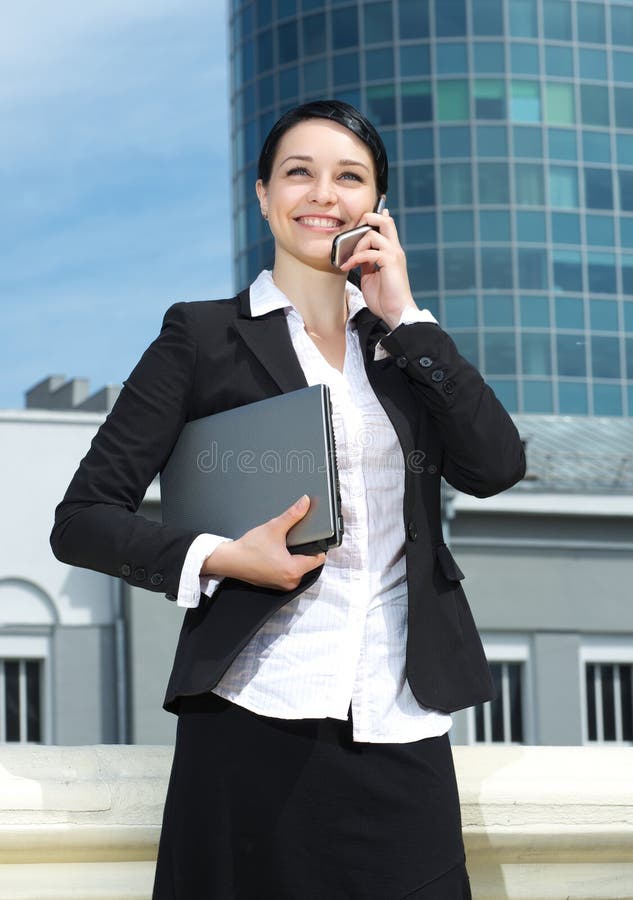 Cute young business lady stock photo. Image of mobile - 23950512