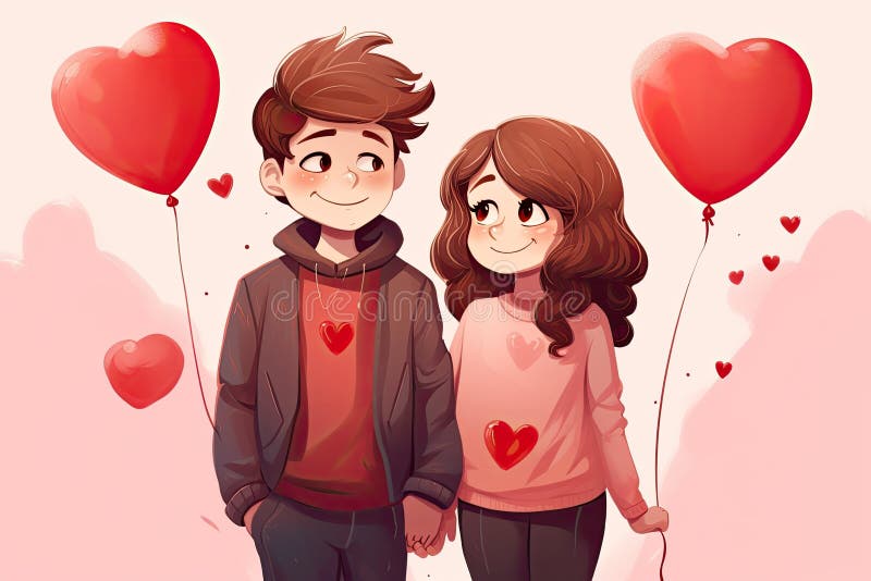 Cute Young Couple in Love Minimalistic AI Generated Stock Illustration ...