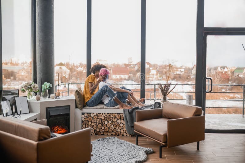 Cute Young Couple Spending Time Together and Looking Peaceful Stock ...