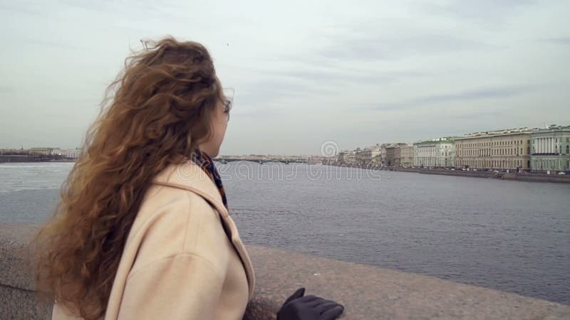 Cute Young Curly Girl Looks at the River Stock Footage - Video of hair ...