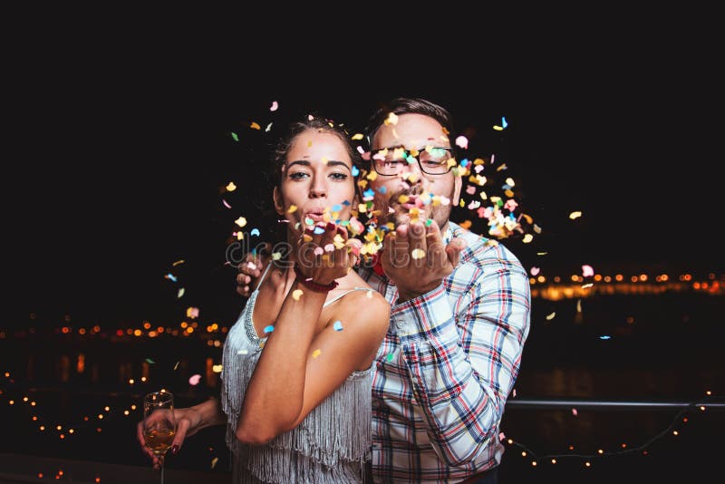 Cute, Young, Elegant Couple Having Fun, Celebrating Stock Photo - Image ...