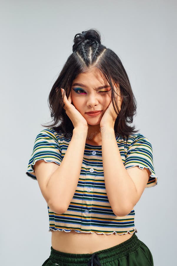 Cute Young Female with Delicate Features Blinking Her Eyes with ...