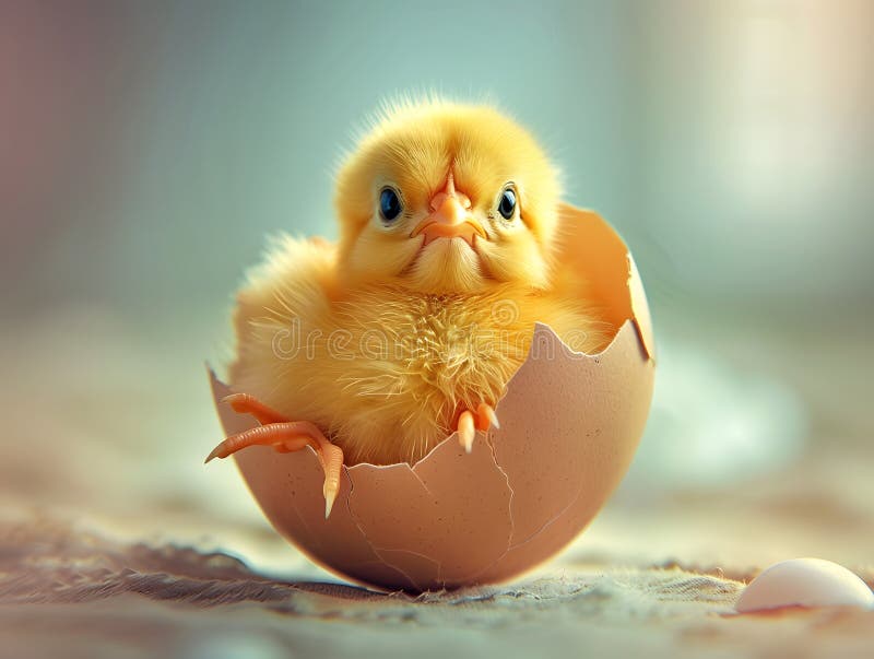 Cute Young Fluffy Easter Chick Baby Hatches from Egg Stock Illustration ...