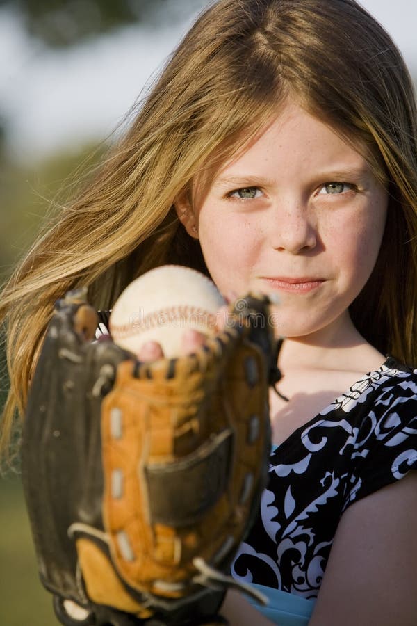 Cute Young Girl with a Baseball Stock Image - Image of child, little ...