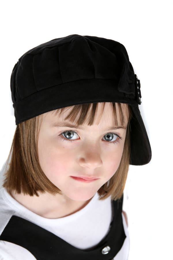 Cute Young Girl in Black Hat Turned Sideways Stock Image - Image of ...