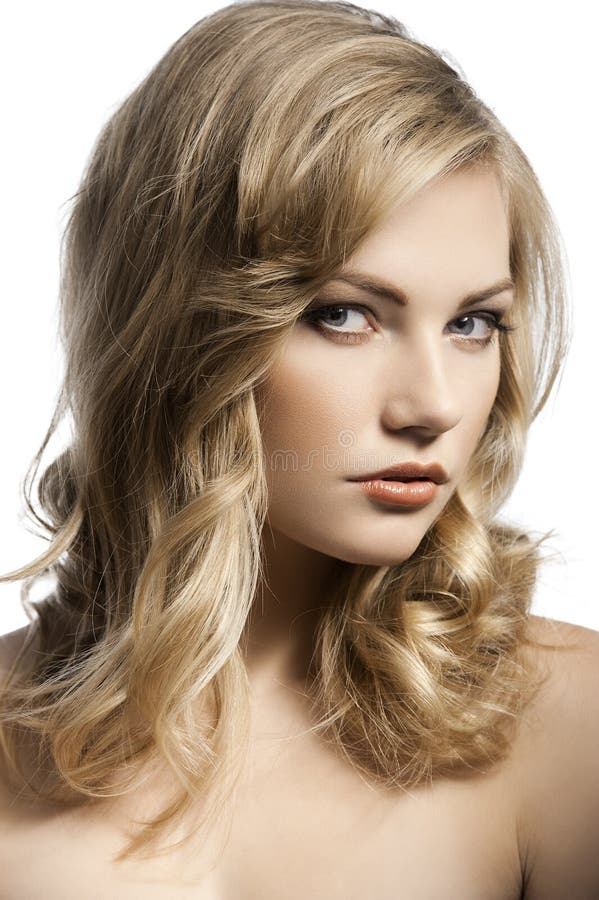 Beautiful Curly Hair Girl With Wavy Long Hair Portrait Volume Stock