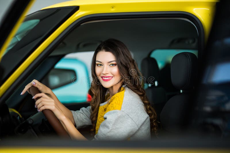 Cute Young Lady Happy Driving Car Stock Image - Image of vehicle, lady ...