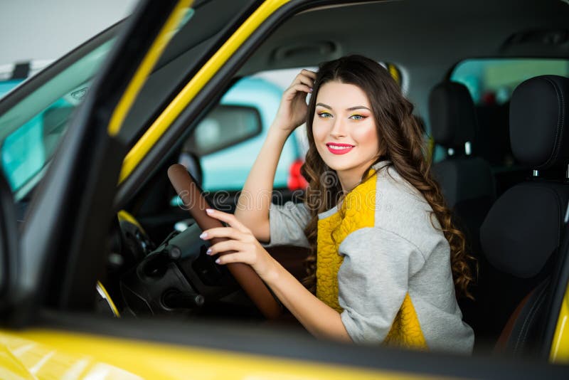 Cute Young Lady Happy Driving Car Stock Image - Image of seat, driver ...