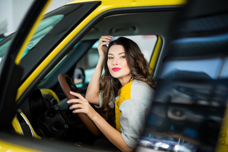 Cute Young Lady Happy Driving Car Stock Image - Image of businesswoman ...