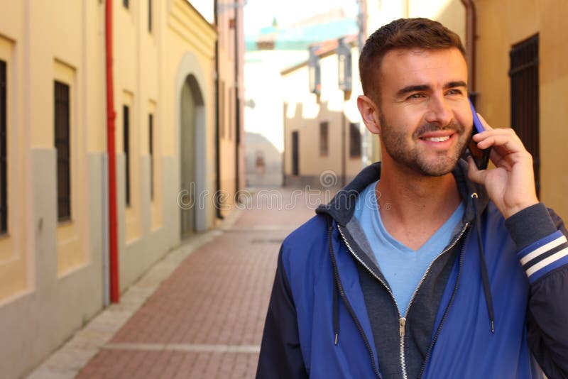Cute Young Man Calling by Phone Stock Photo - Image of cellphone, male ...