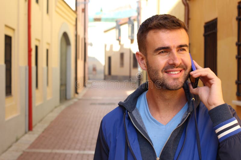 Cute Young Man Calling by Phone Stock Photo - Image of cell ...