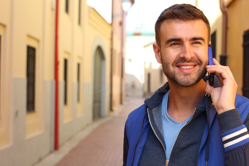 Cute Young Man Calling by Phone Stock Photo - Image of communication ...