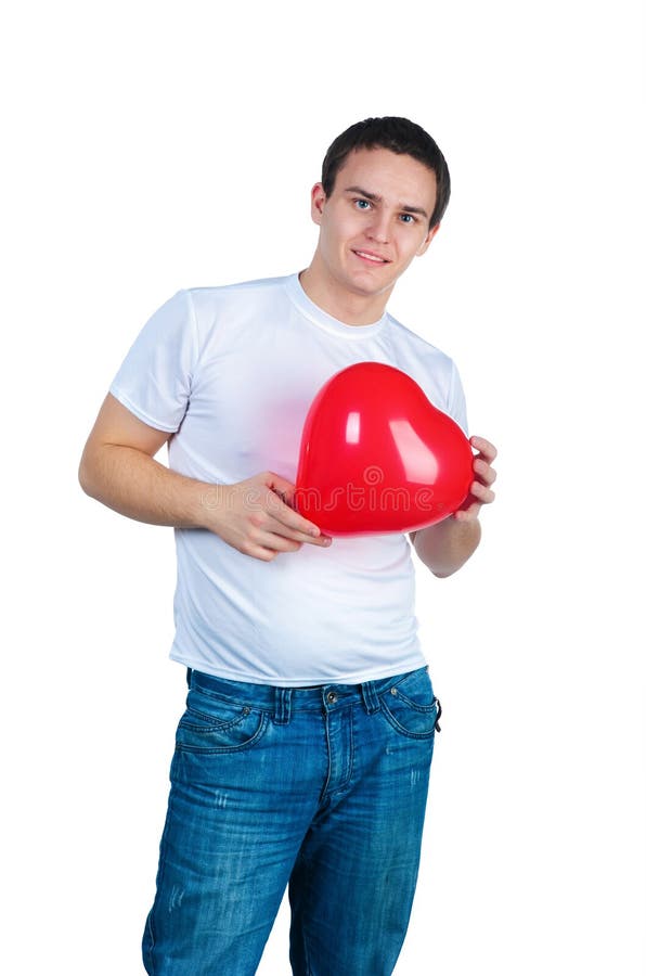 Cute Young Menl with a Red Heart Stock Photo - Image of ideas ...