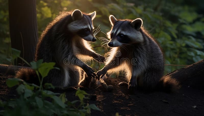 Cute Young Panda Playing with Red Fox in the Forest Generated by AI ...