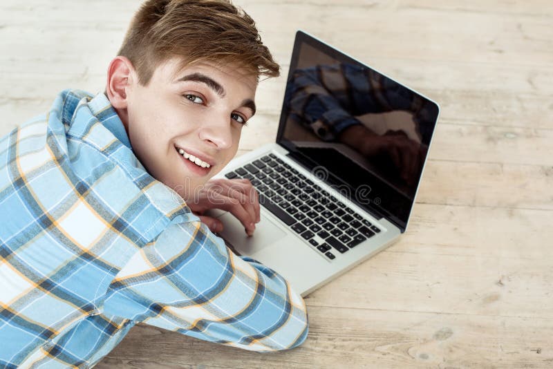 Cute Young Student Using Laptop Stock Image - Image of library, modern ...