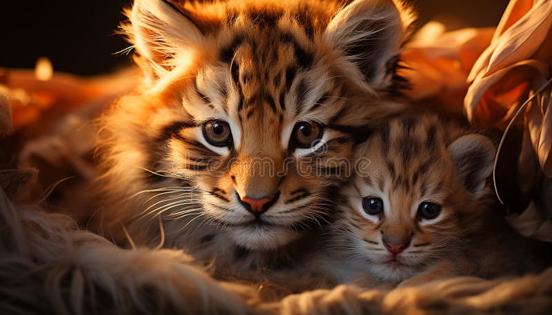Cute Young Tiger Cub Playing, Staring at Camera, Alertness Generated by ...