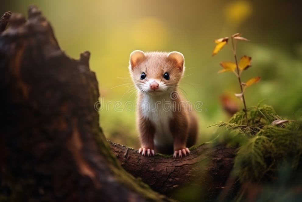 Cute Young Weasel in Forest Stock Illustration - Illustration of small ...