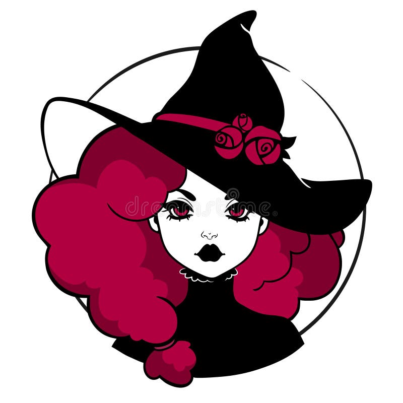 Young Witch with Curvy Curly Hair Stock Vector - Illustration of head ...