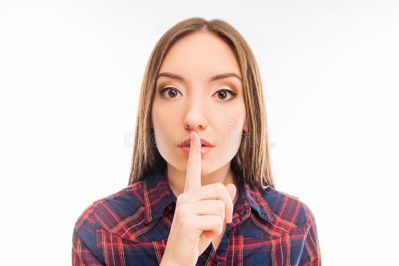Cute Young Woman Shows a Silence Gesture Stock Photo - Image of ...