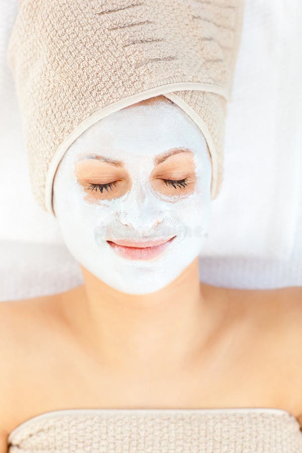 Cute Young Woman with White Cream on Her Face Stock Photo - Image of ...