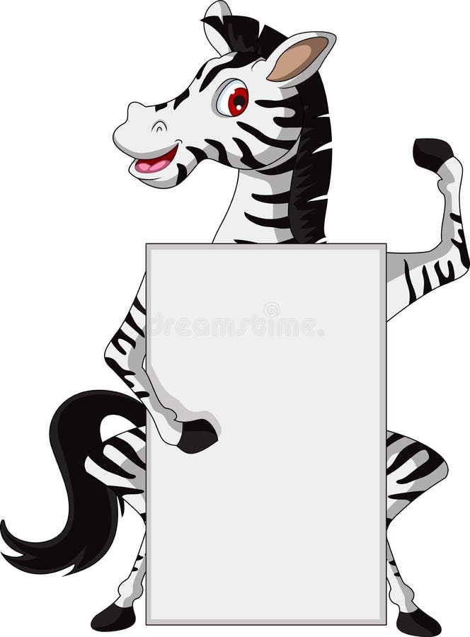 Cute Zebra Cartoon with Balnk Sign Stock Illustration - Illustration of ...