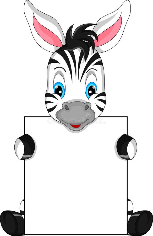Cute Zebra Cartoon and Blank Sign Stock Vector - Illustration of safari ...