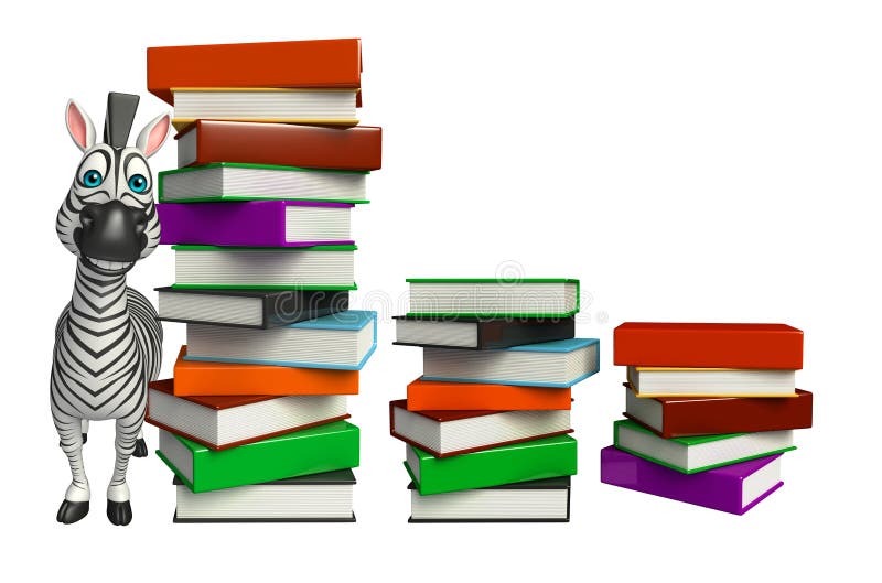 Cute Zebra Cartoon Character with Book Stack Stock Illustration ...