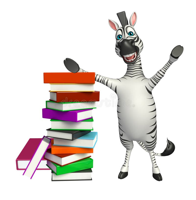 Cute Zebra Cartoon Character with Book Stack Stock Illustration ...