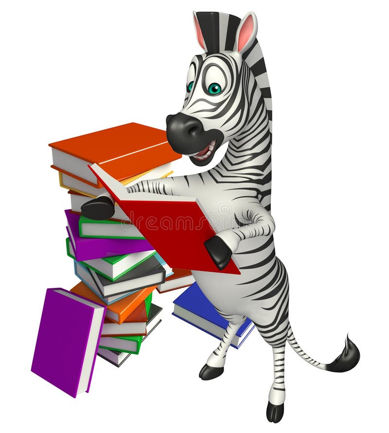 Cute Zebra Cartoon Character with Book Stack Stock Illustration ...