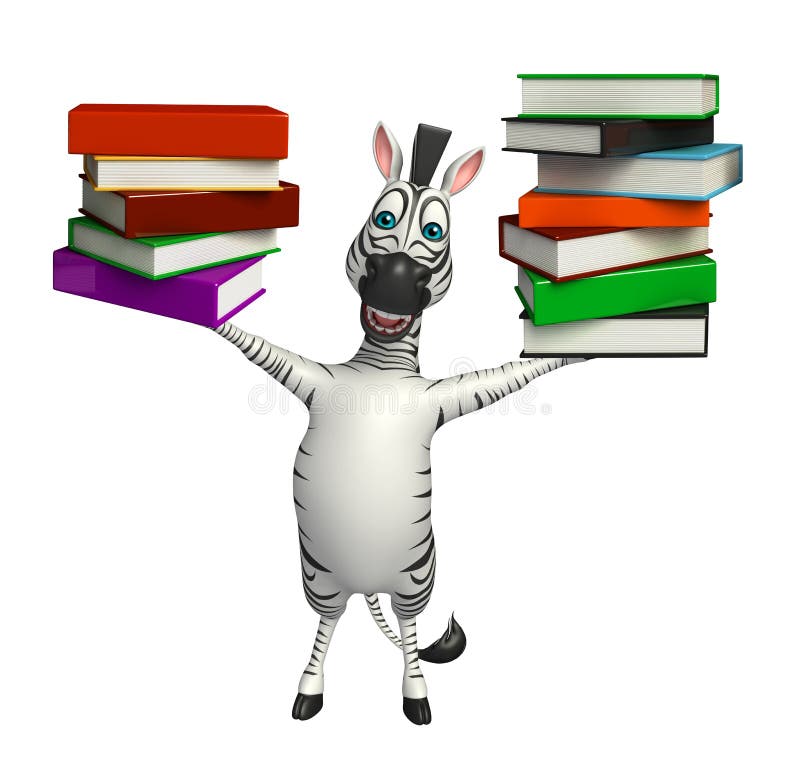Cute Zebra Cartoon Character with Book Stack Stock Illustration ...