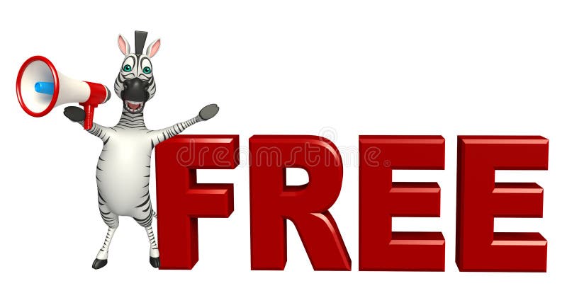 Cute Zebra Cartoon Character with Free Sign Stock Illustration ...