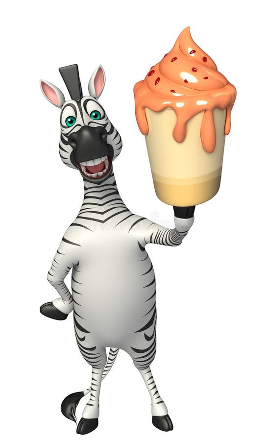Cute Zebra Cartoon Character with Ice-cream Stock Illustration ...