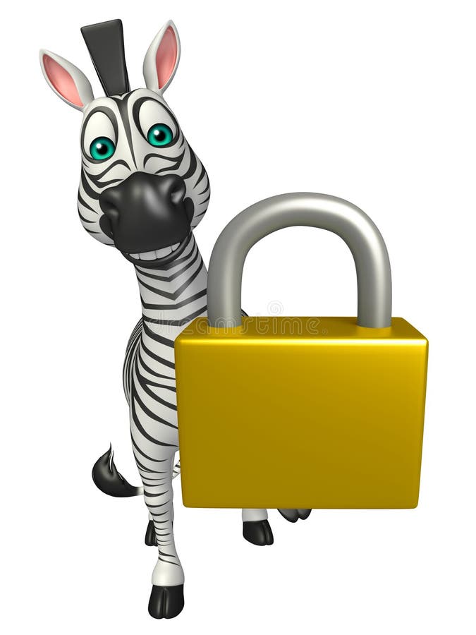 Cute Zebra Cartoon Character with Lock Stock Illustration ...